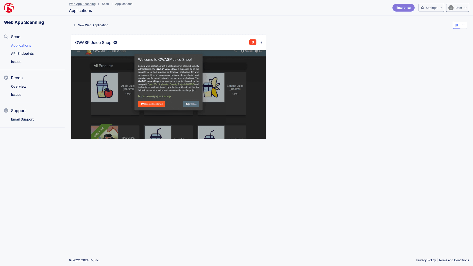 Create a New App in Web App Scanning | F5 Distributed Cloud Technical ...